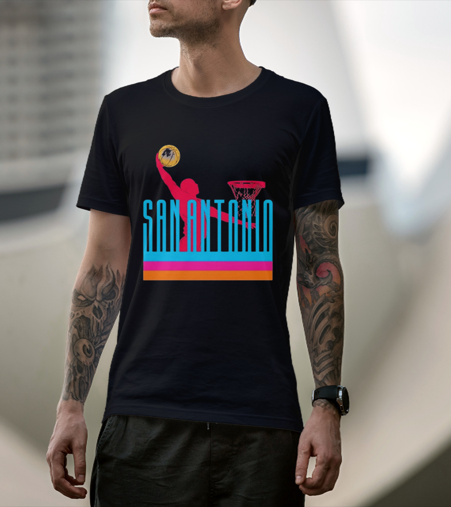 San Antonio Basketball Dunking Pink T-Shirt
