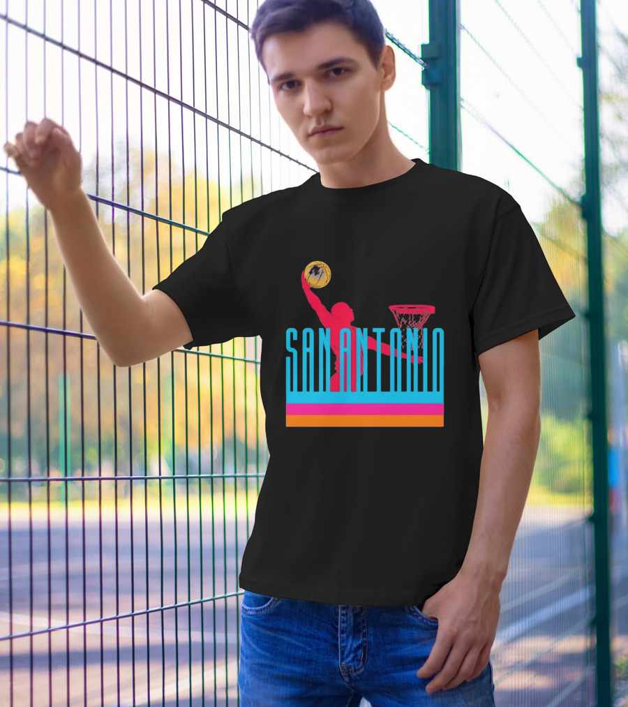 San Antonio Basketball Dunking Pink T-Shirt