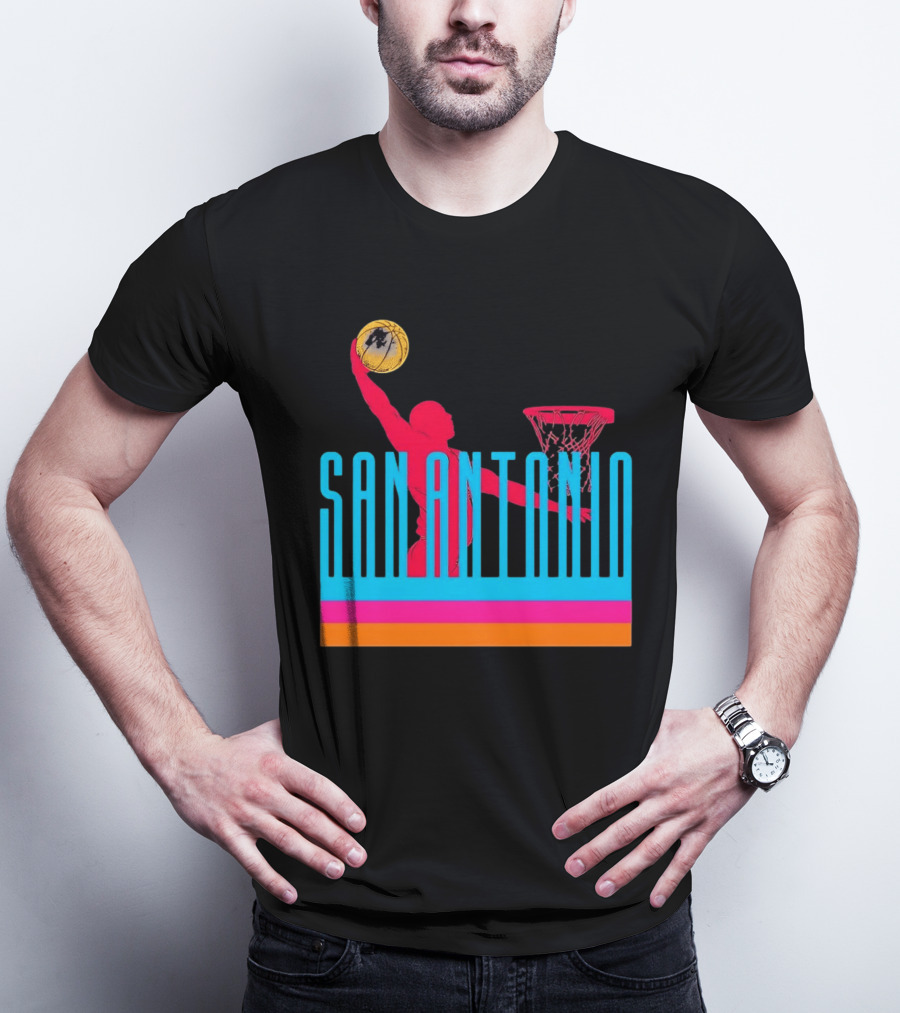 San Antonio Basketball Dunking Pink T-Shirt