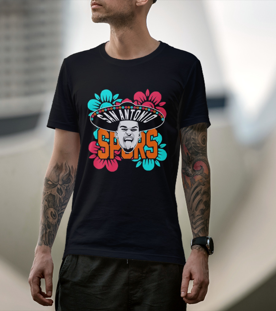 San Antonio Spurs Victor Wembanyama Sombrero Flowers T-Shirt