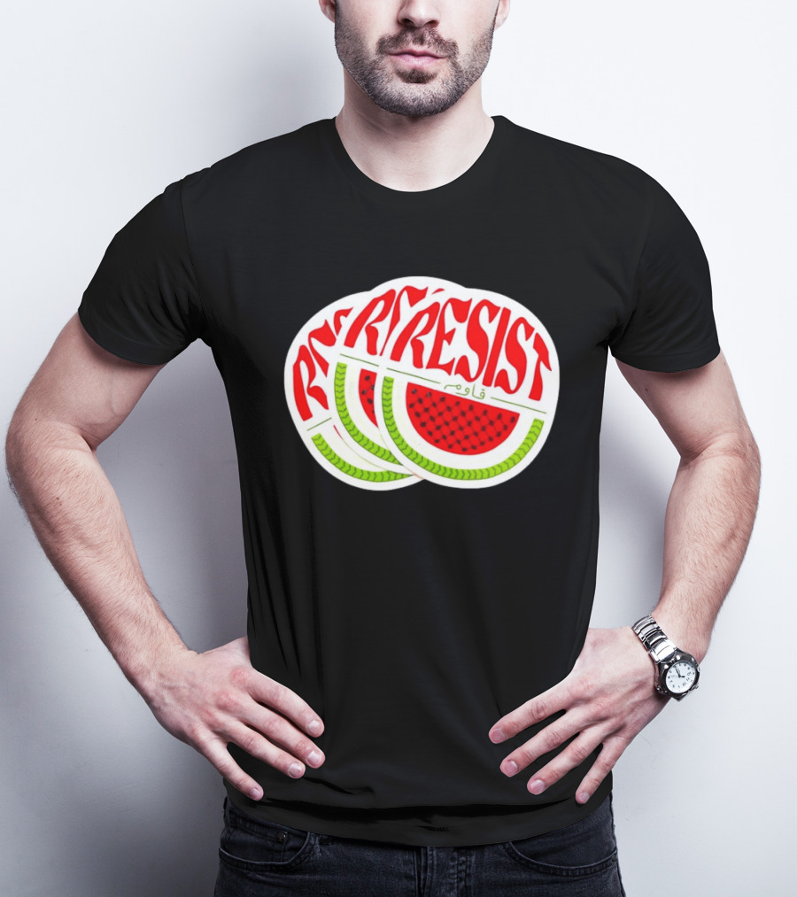 Watermelon Keffiyeh Resist Free Palestine Arabic Text قاوم T-Shirt
