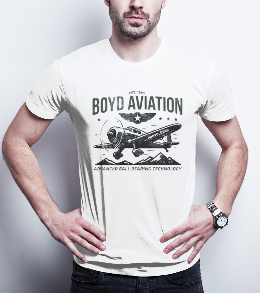 Boyd Aviation Advanced Ball Bearing Technology See The Stars Airplane And Mountain Scene T-Shirt