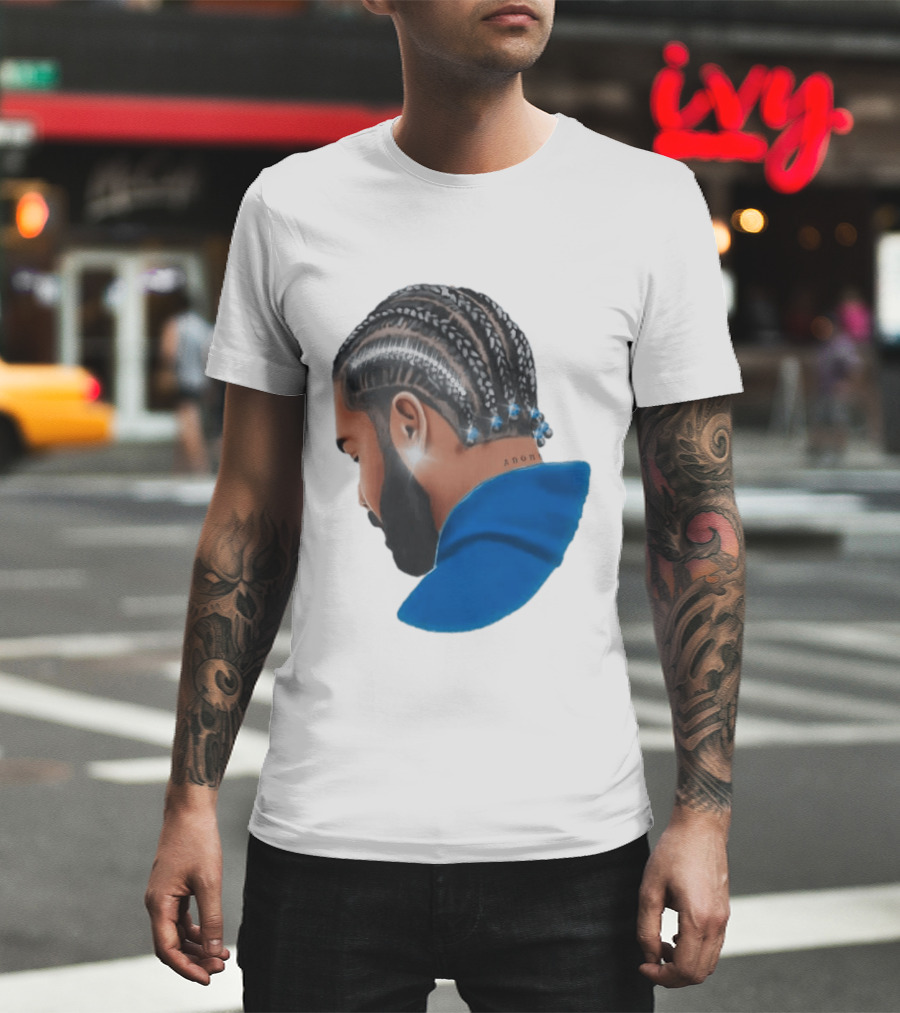 Drake Cornrow Braid Hairstyle Blue Sparkle T-Shirt