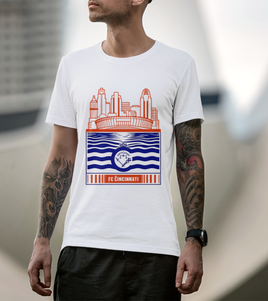 FC Cincinnati Stadium Skyline With River Flag T-Shirt