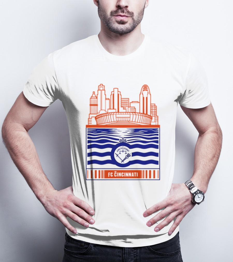 FC Cincinnati Stadium Skyline With River Flag T-Shirt