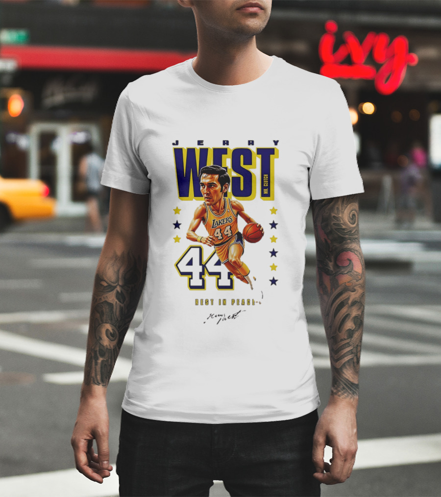 Jerry West Mr. Clutch Lakers Legend 44 Rest In Peace Caricature T-Shirt