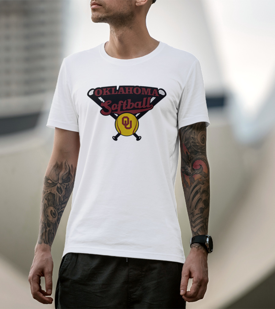 Oklahoma Softball OU Crossed Bats Yellow Ball T-Shirt