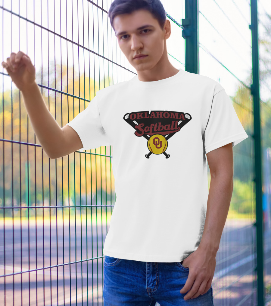Oklahoma Softball OU Crossed Bats Yellow Ball T-Shirt