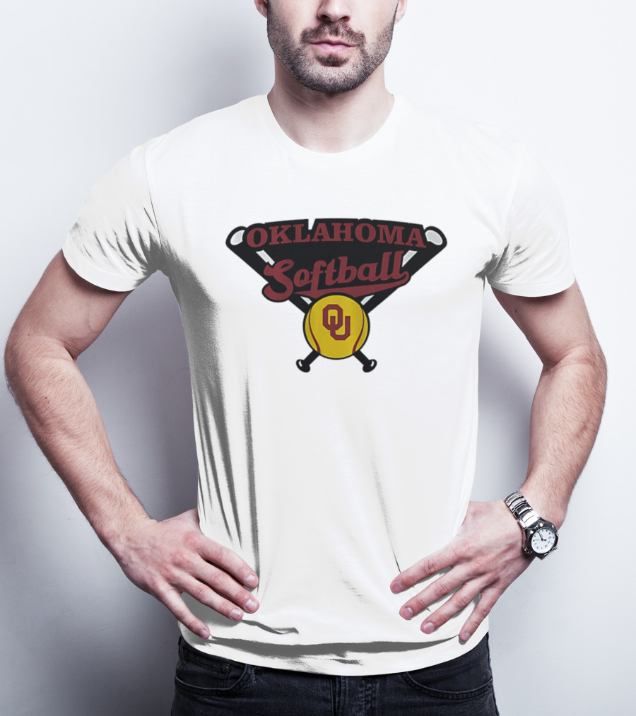 Oklahoma Softball OU Crossed Bats Yellow Ball T-Shirt