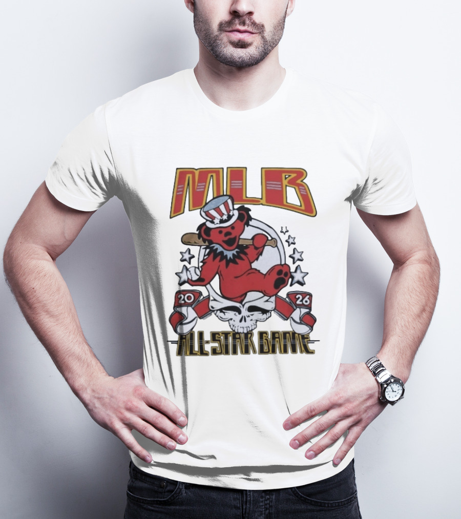 MLB 2026 All Star Game Grateful Dead Bear With Bat Patriotic Hat T-Shirt