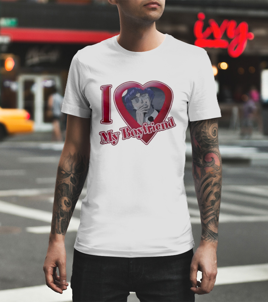 I Love My Boyfriend Heart Anime Style Wolf Keum Wind Breaker T-Shirt