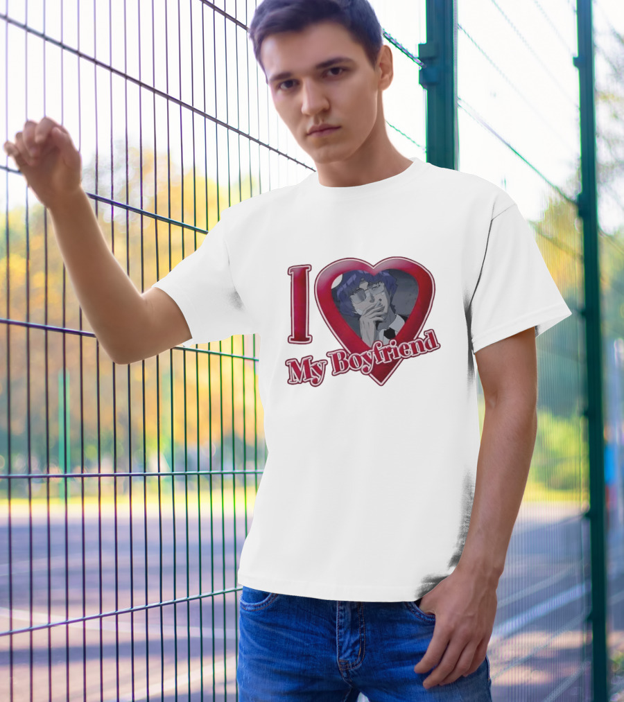 I Love My Boyfriend Heart Anime Style Wolf Keum Wind Breaker T-Shirt