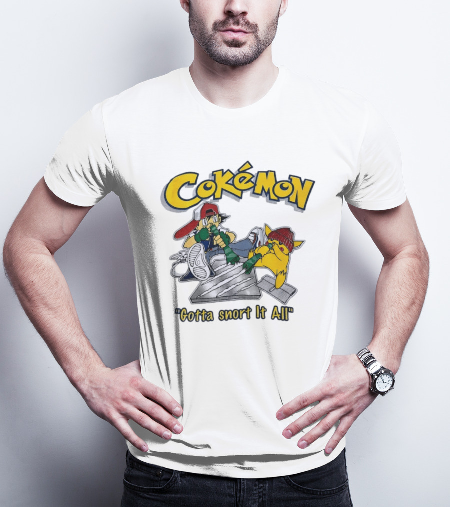 Cokemon Gotta Snort It All Pikachu T-Shirt