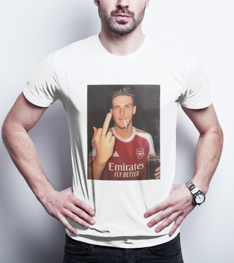 Emirates Fly Better Arsenal Middle Finger Smoking Soccer Player T-Shirt