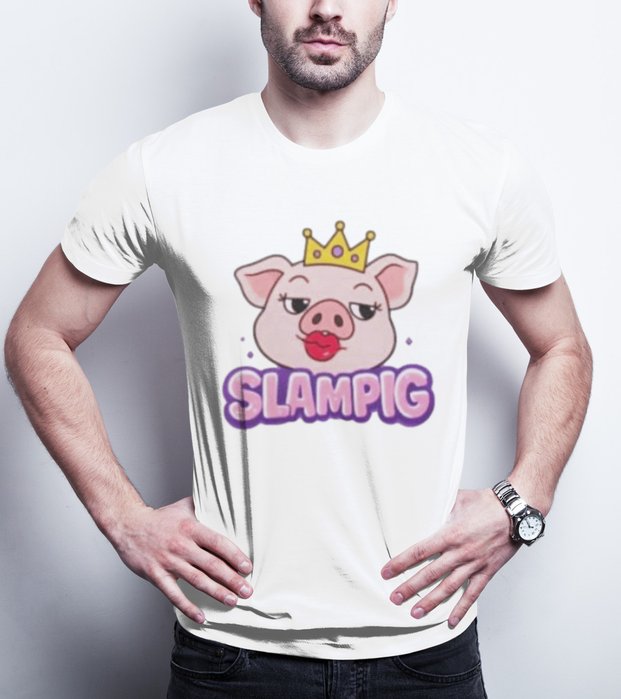 Slam Pig Princess Crown Cartoon With Kissy Lips T-Shirt