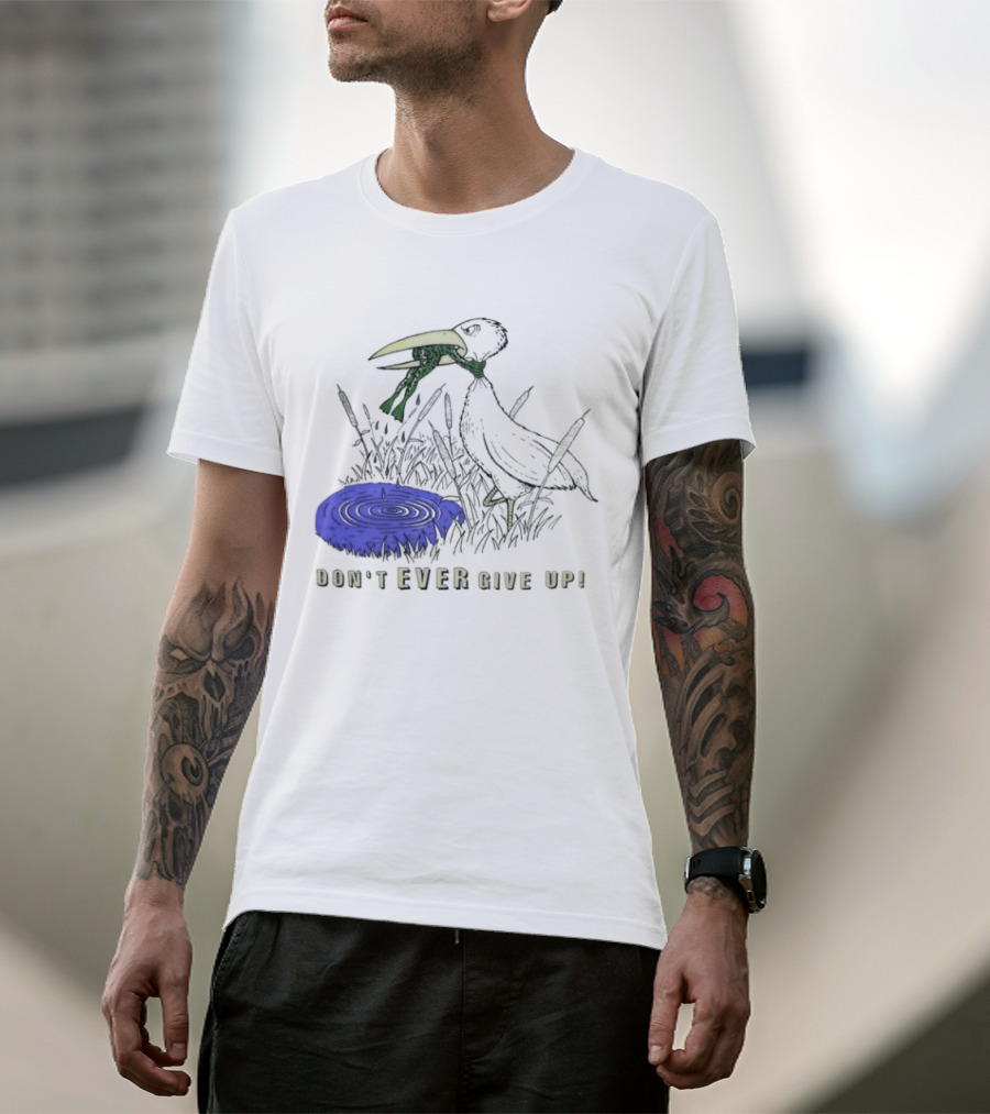 Frog Vs Bird Struggle Never Give Up Inspiring Cartoon Scene T-Shirt