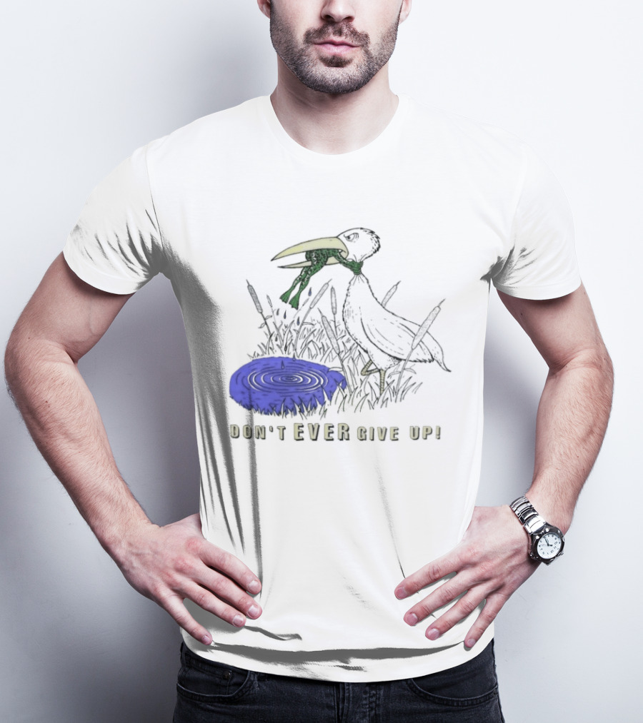 Frog Vs Bird Struggle Never Give Up Inspiring Cartoon Scene T-Shirt