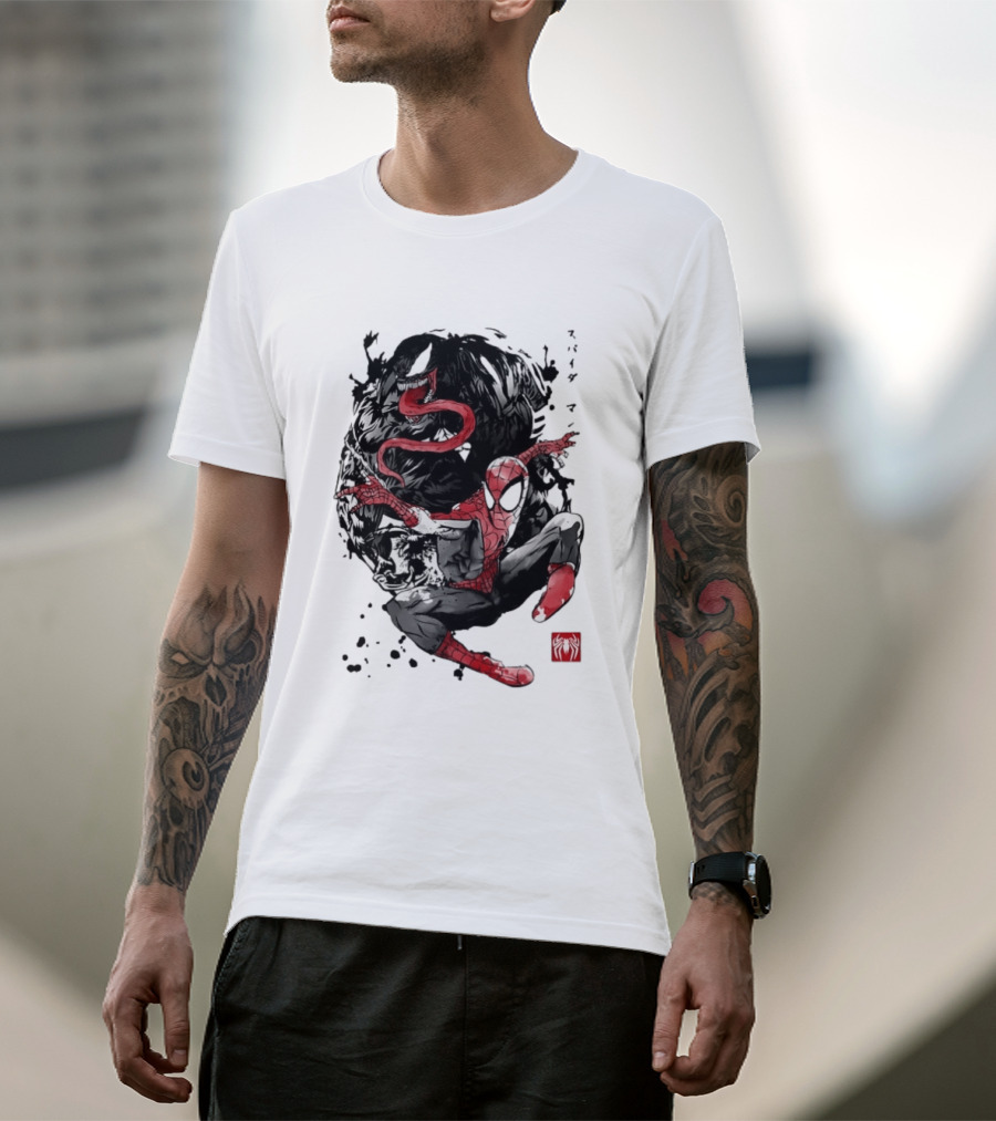 Spider Man Venom Japanese The Spider And The Symbiote Sumi E T-Shirt