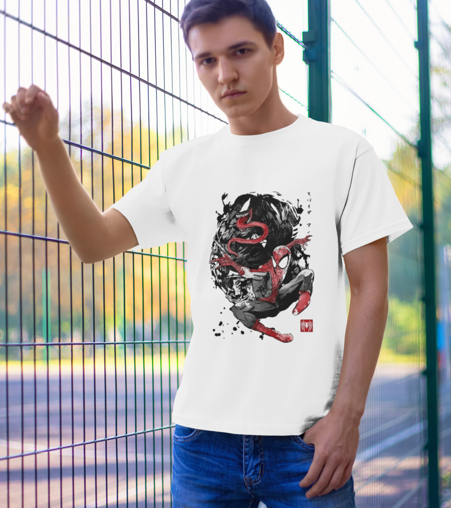 Spider Man Venom Japanese The Spider And The Symbiote Sumi E T-Shirt