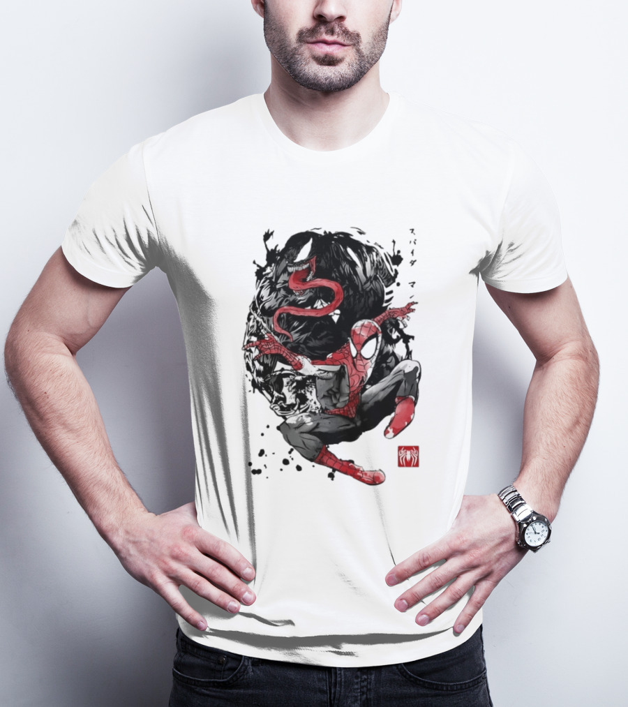 Spider Man Venom Japanese The Spider And The Symbiote Sumi E T-Shirt