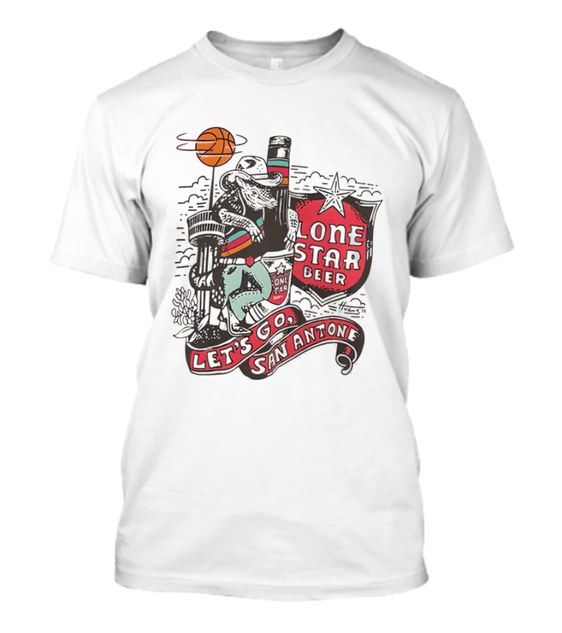 Lone Star Beer Let's Go San Antone Basketball Skyline T-Shirt