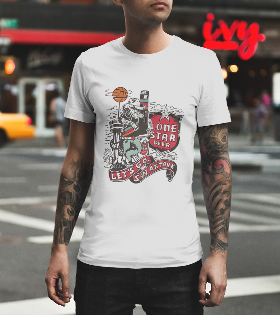 Lone Star Beer Let's Go San Antone Basketball Skyline T-Shirt