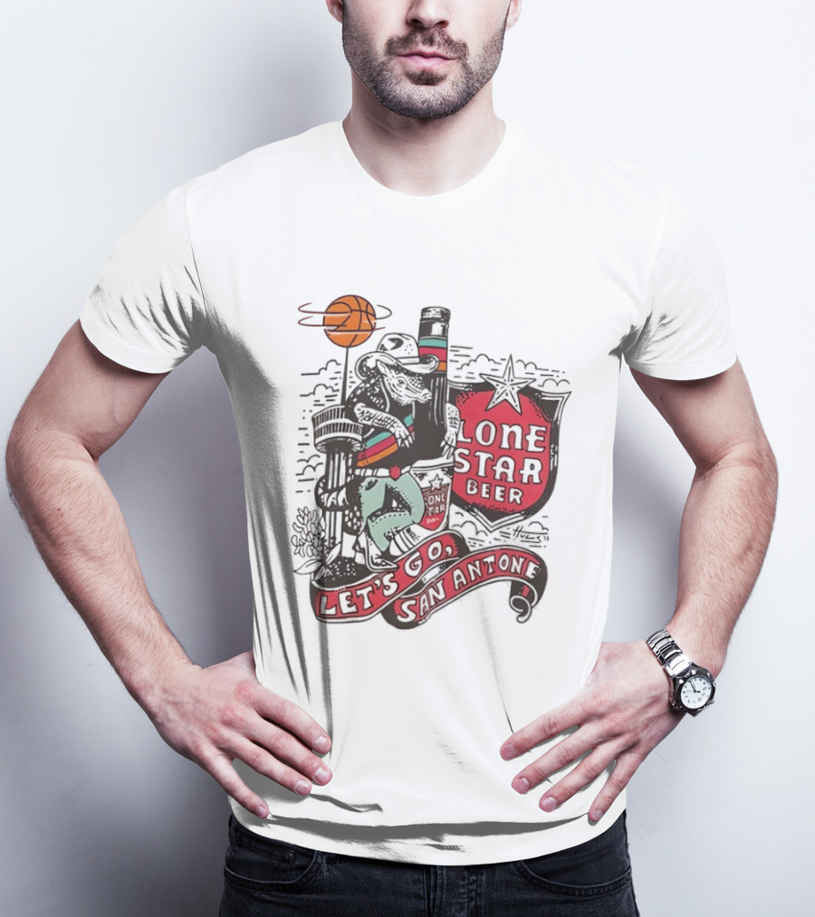 Lone Star Beer Let's Go San Antone Basketball Skyline T-Shirt