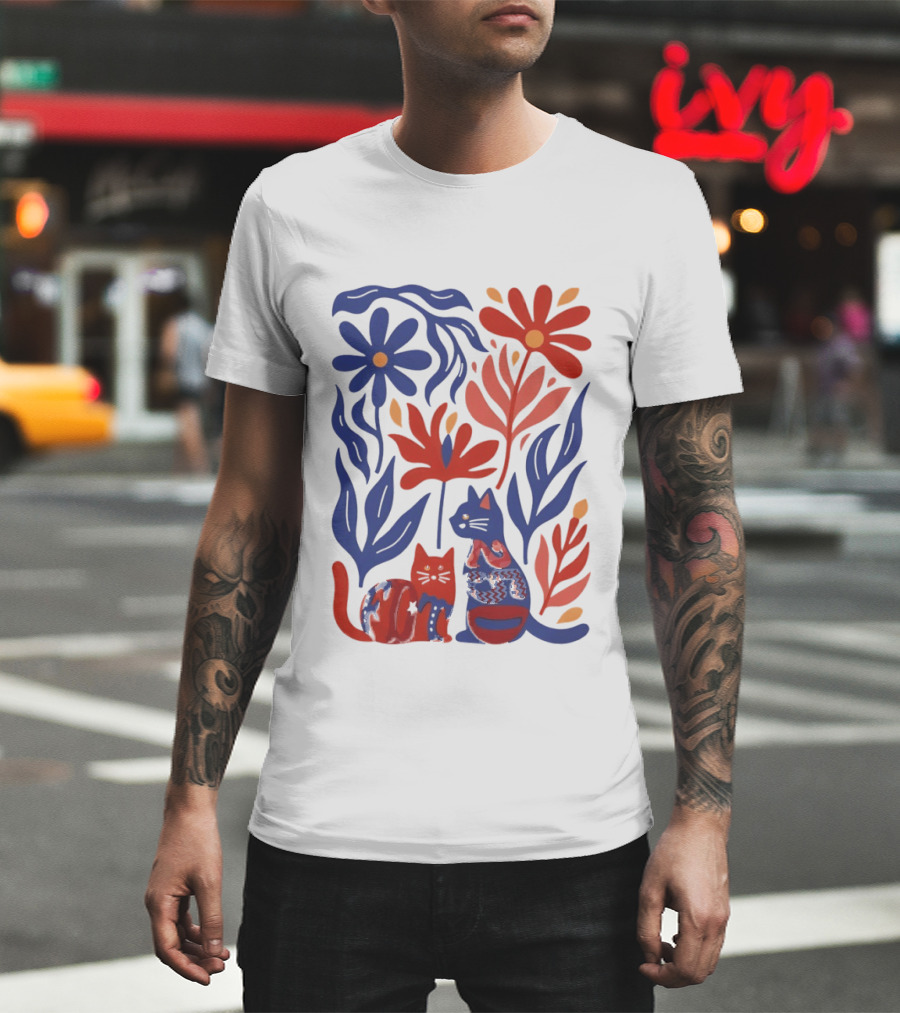 Subtle F Trump Cat Lover USA 250th Still Resisting Floral Cats T-Shirt