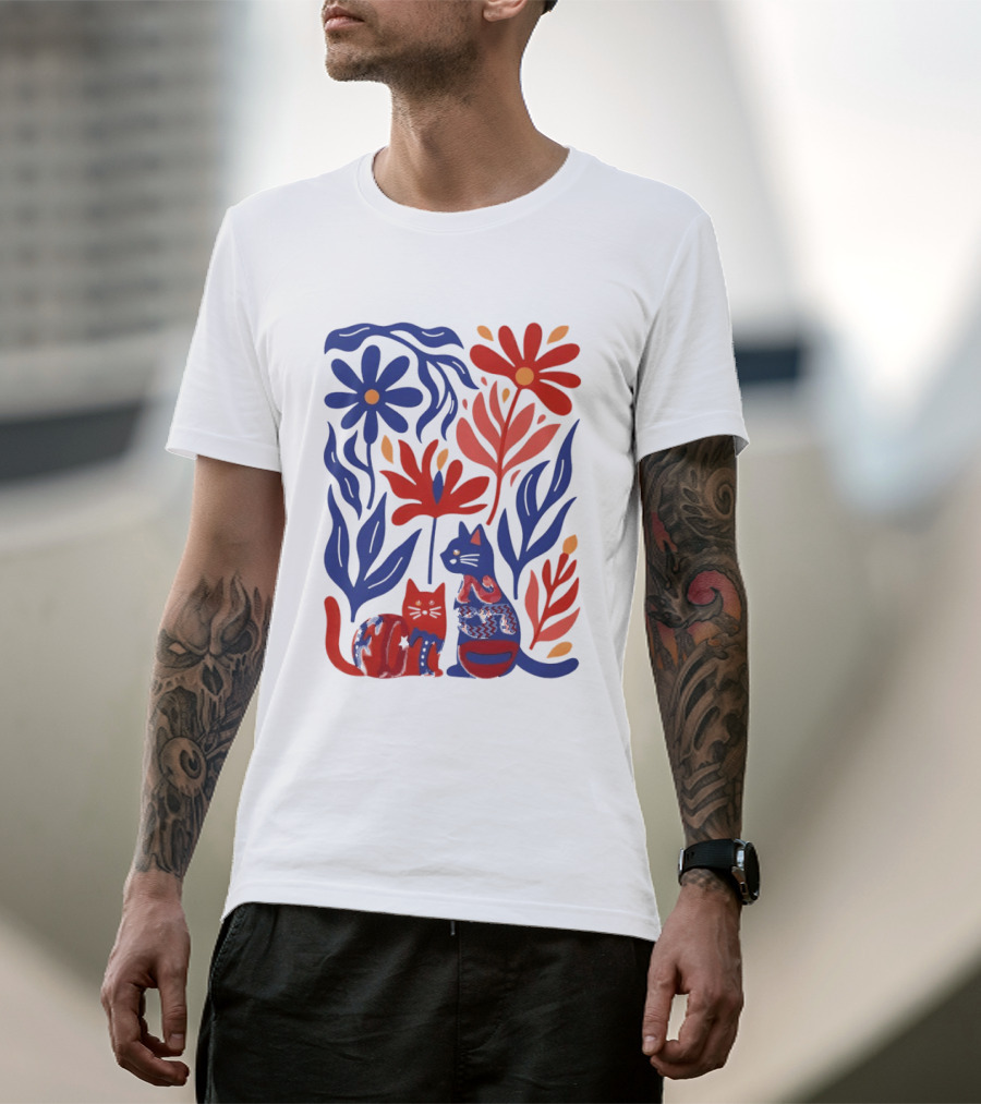 Subtle F Trump Cat Lover USA 250th Still Resisting Floral Cats T-Shirt