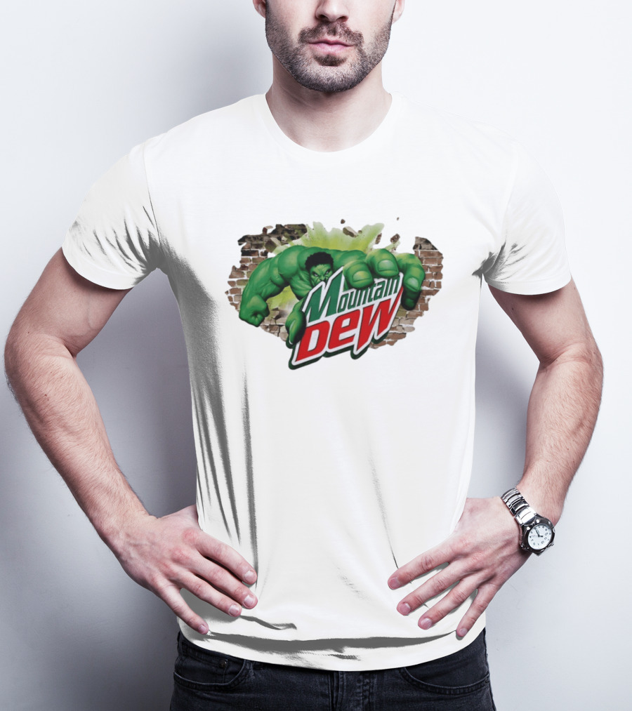 Hulk Smashing Through Brick Wall Mountain Dew Collaboration T-Shirt