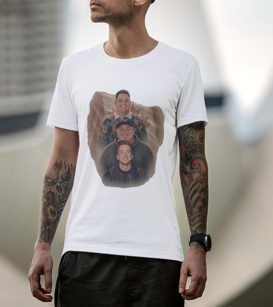 Three Smiling Men David Moss Devin Olsen Canadian Pride Flag T-Shirt