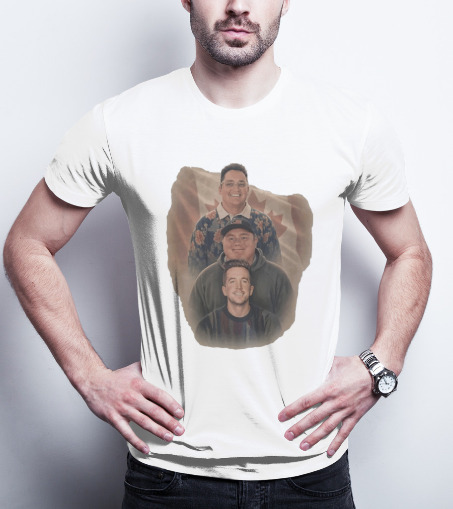 Three Smiling Men David Moss Devin Olsen Canadian Pride Flag T-Shirt