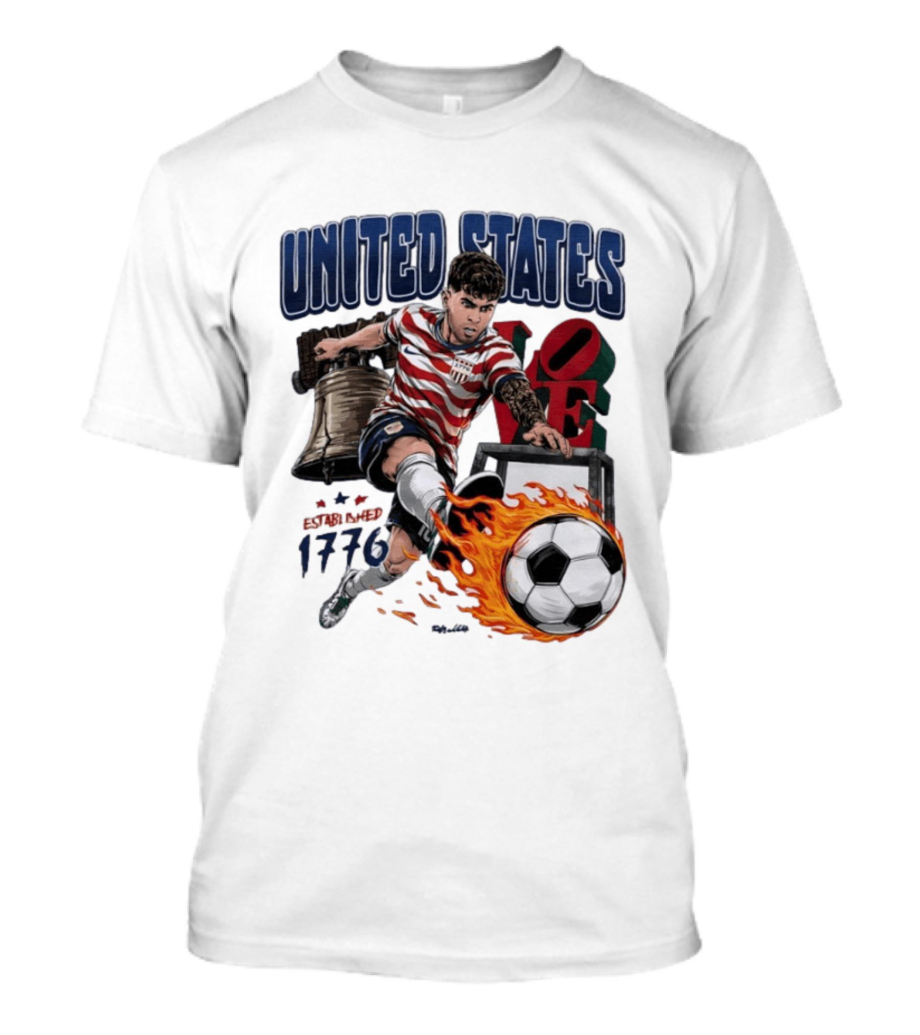 United States Love Park Philadelphia Soccer Player Liberty Bell 1776 T-Shirt