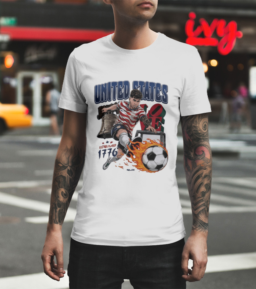 United States Love Park Philadelphia Soccer Player Liberty Bell 1776 T-Shirt