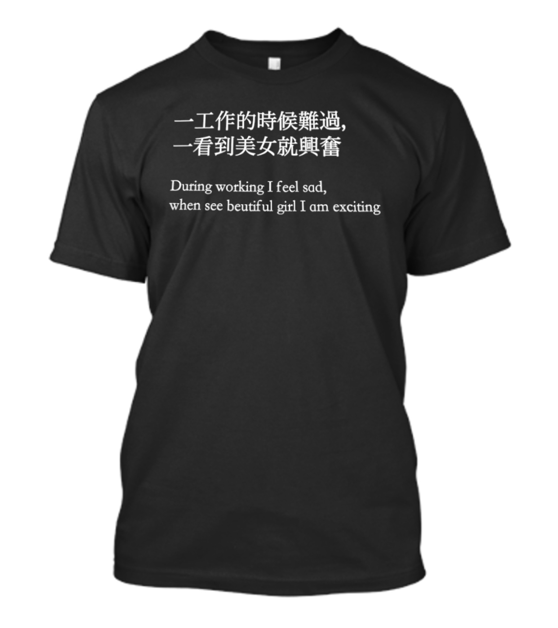 During Working I Feel Sad When See Beautiful Girl I Am Exciting Chinese Translation T-Shirt
