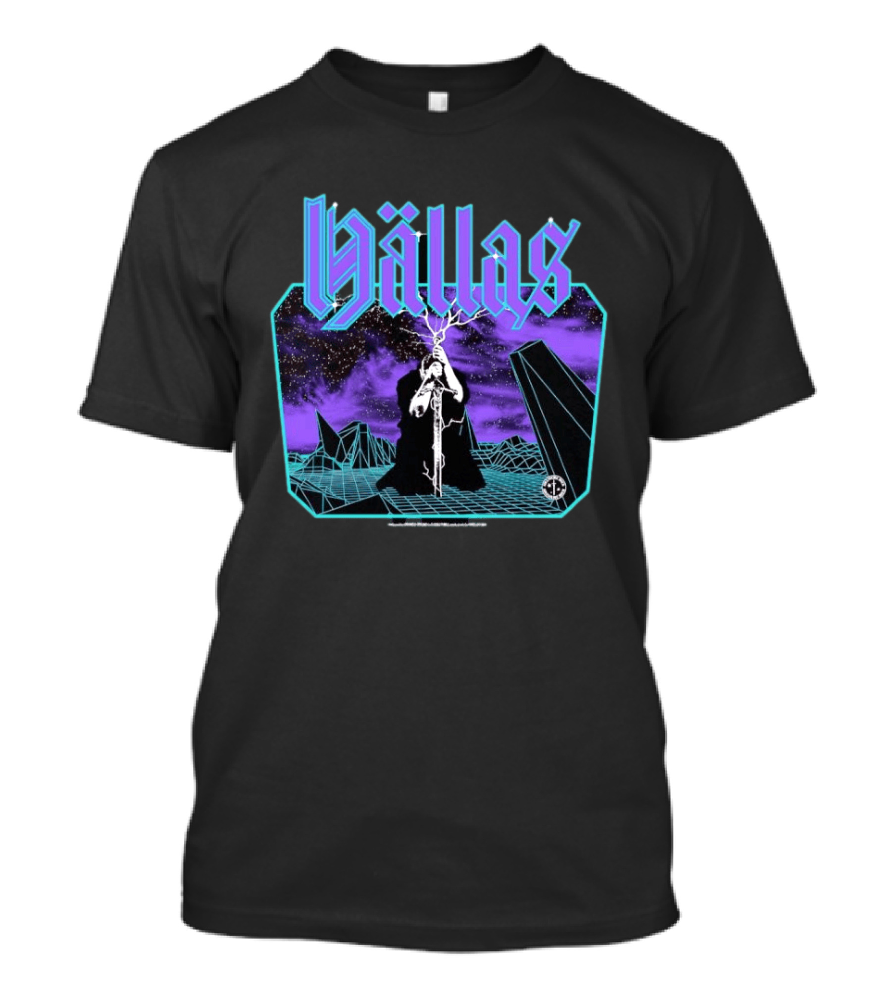 Hallas Electric Quest Sword Lightning Venture Rocks Purple Sky T-Shirt