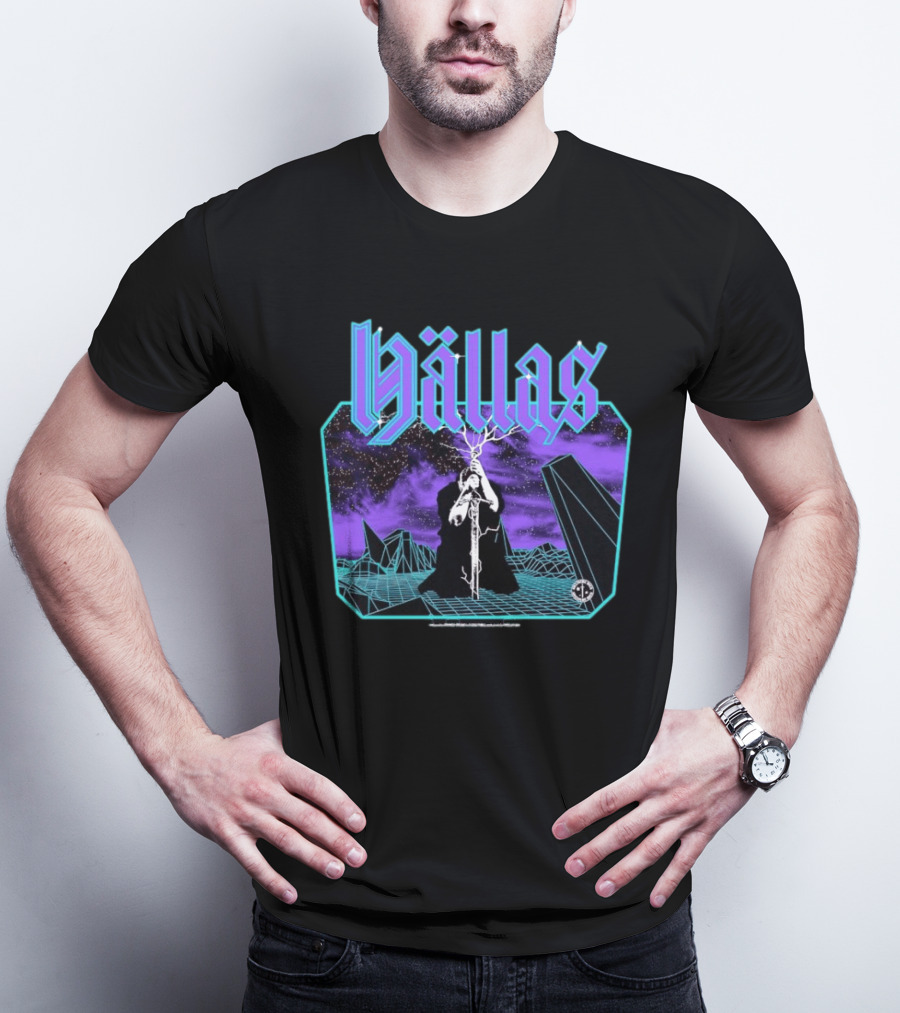 Hallas Electric Quest Sword Lightning Venture Rocks Purple Sky T-Shirt