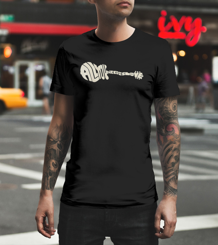 All You Need Is Love Peace And Music Guitar T-Shirt