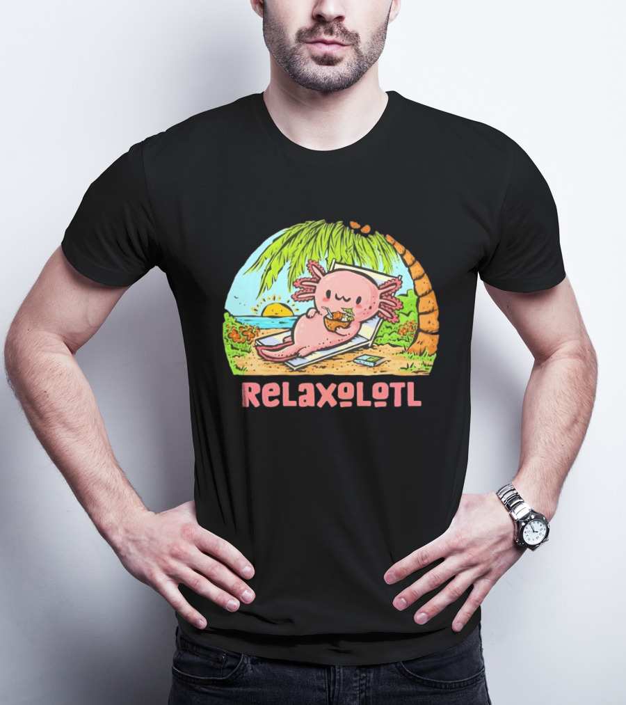 Relaxolotl Beach Vacation Vibes With Axolotl And Palm Trees T-Shirt