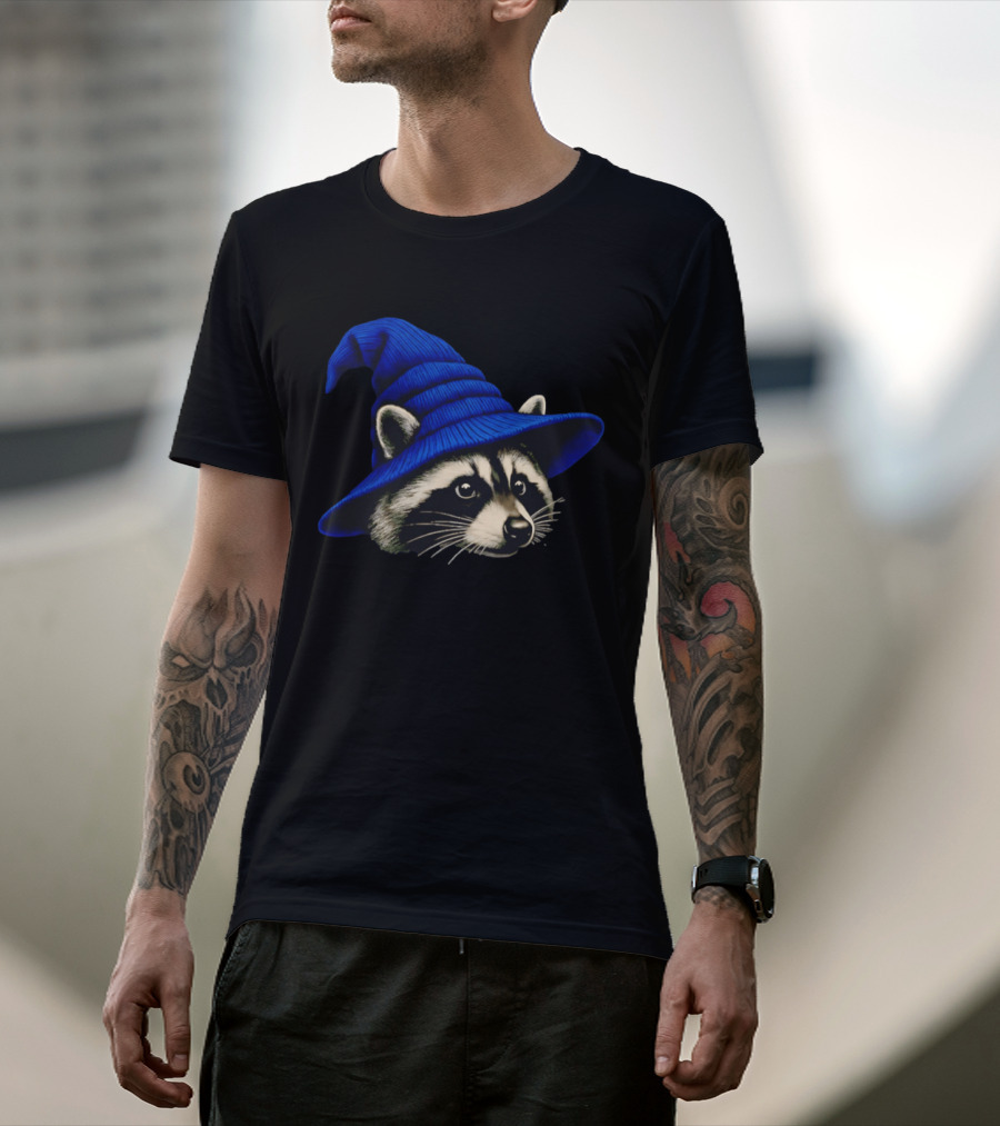 Beanie Raccoon Wizard Cartoon Blue Hat T-Shirt
