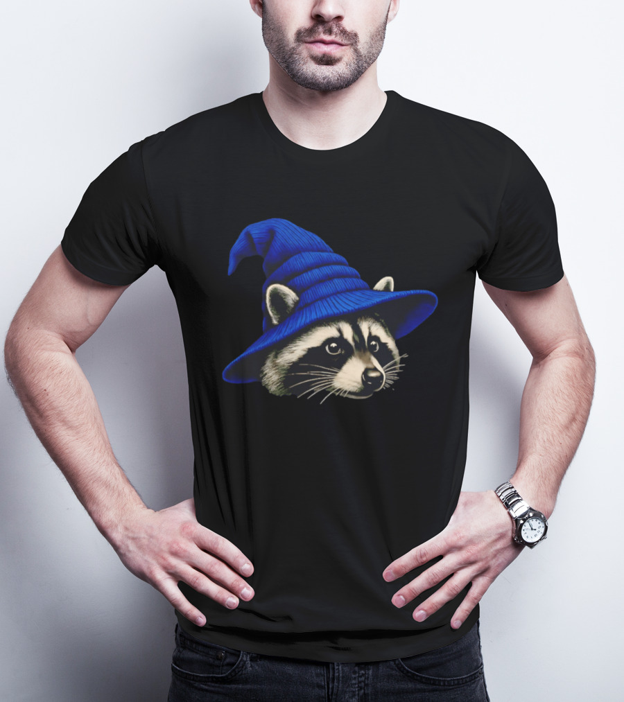 Beanie Raccoon Wizard Cartoon Blue Hat T-Shirt