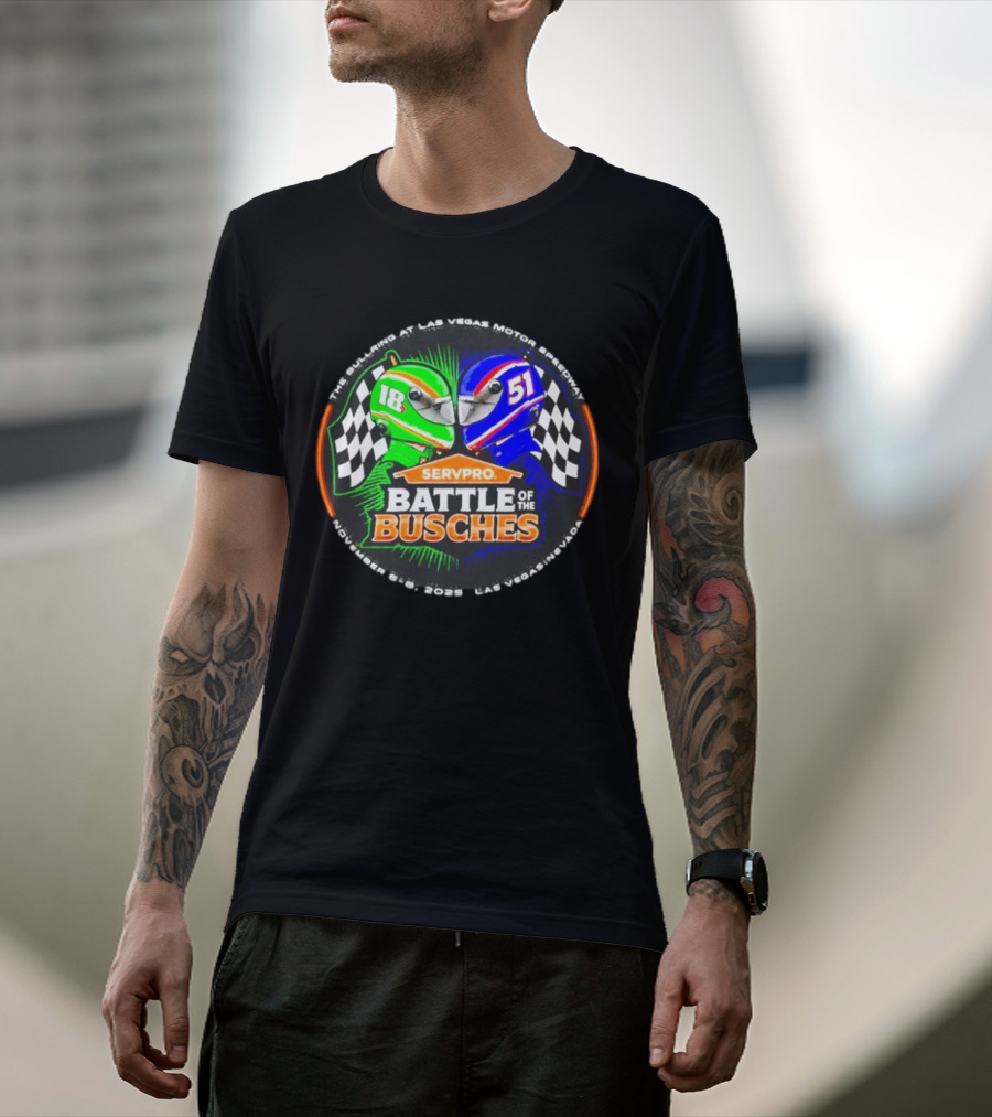 SERVPRO Battle Of The Busches Las Vegas Motor Speedway November 2023 Racing Helmets 18 Vs 51 Checkered Flags T-Shirt