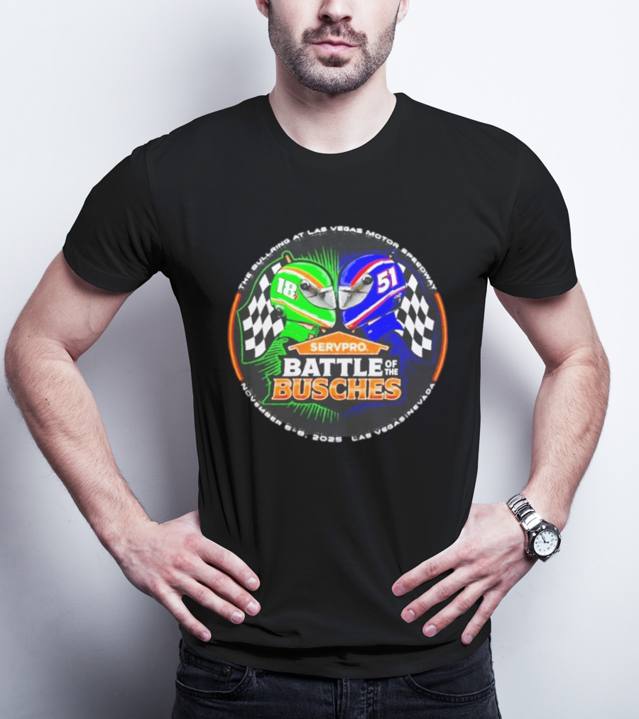 SERVPRO Battle Of The Busches Las Vegas Motor Speedway November 2023 Racing Helmets 18 Vs 51 Checkered Flags T-Shirt