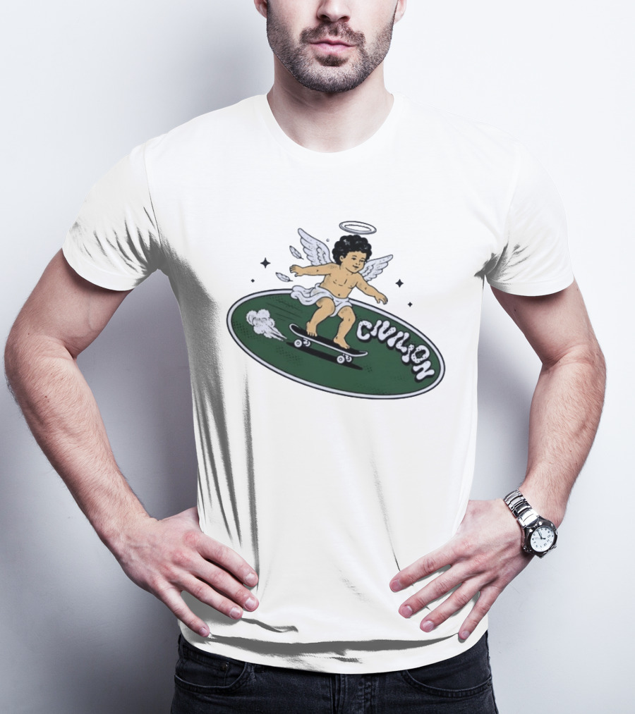 Skateboarding Angel Civilian Halo Wings T-Shirt