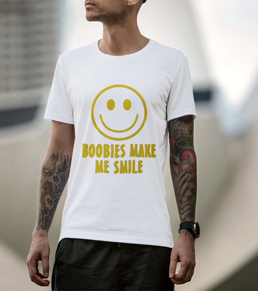Boobies Make Me Smile Yellow Smiley Face T-Shirt