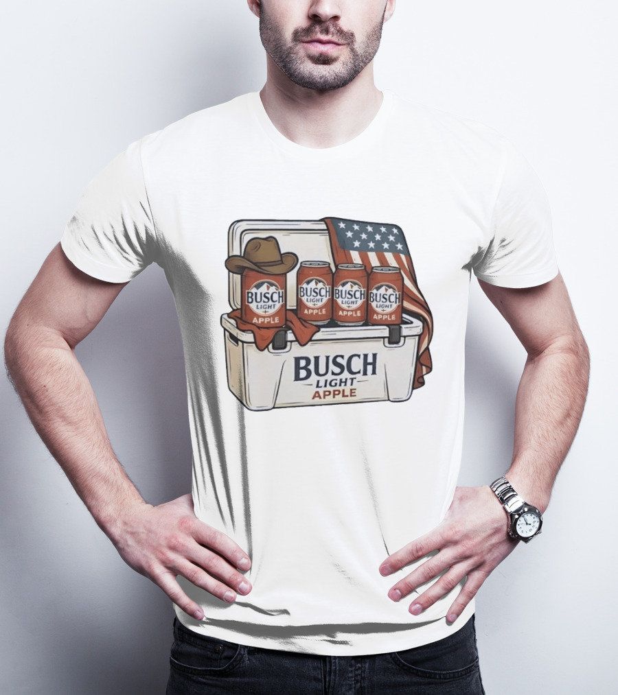 Busch Light Apple American Flag Cowboy Hat Cooler T-Shirt
