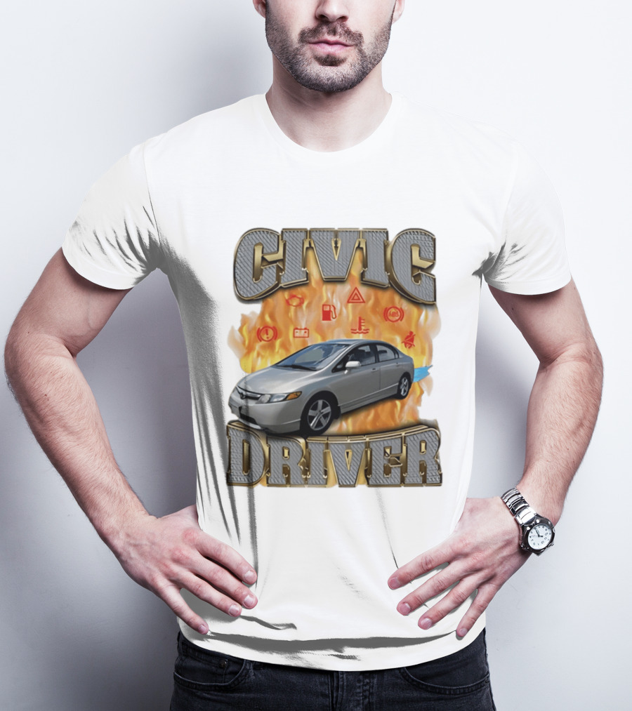 Civic Driver Flames Car T-Shirt