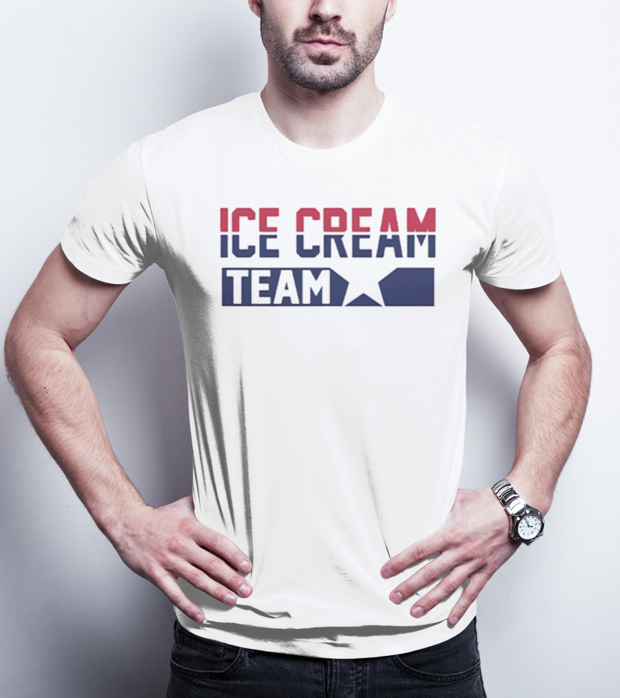 ICE CREAM TEAM Text With Red And Blue Block Lettering T-Shirt