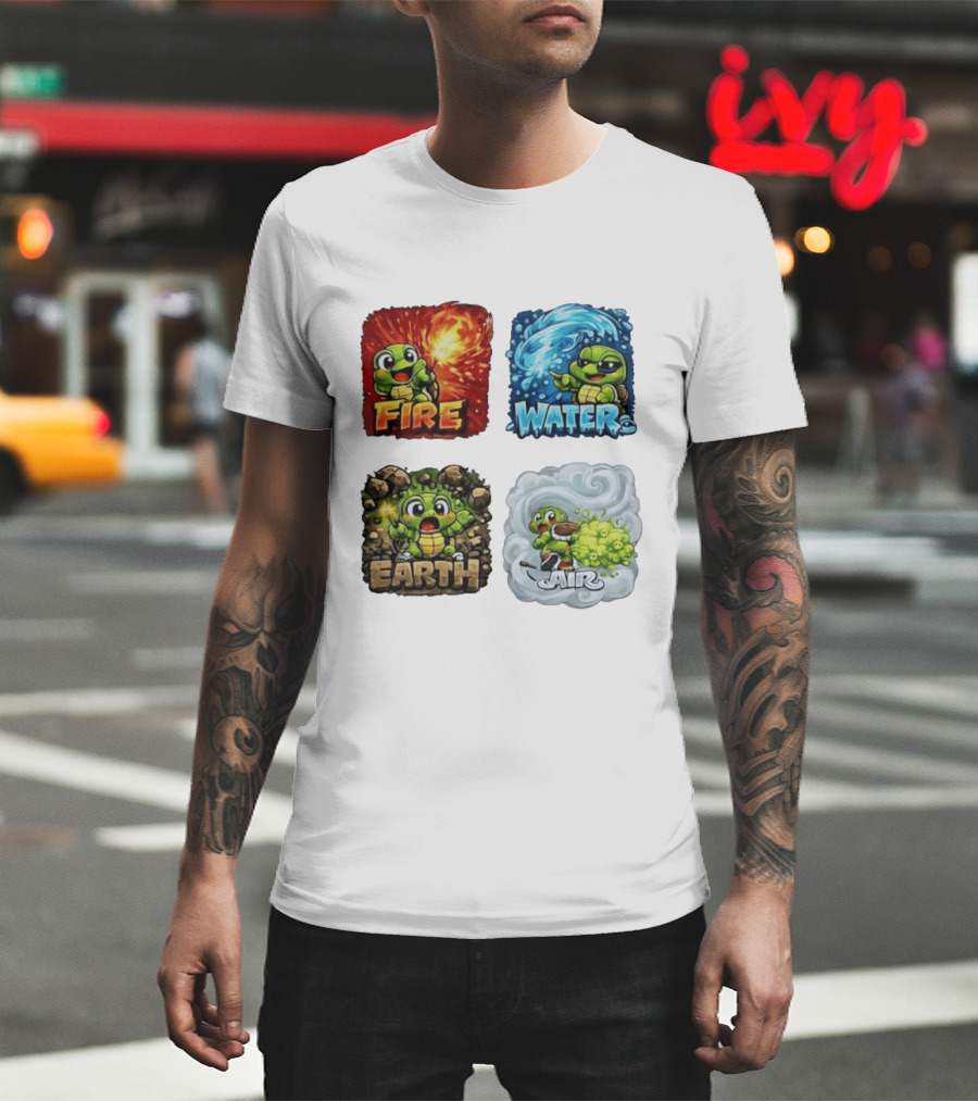 Fire Water Earth Air Turtle Cartoon Baby Elements Quadrant T-Shirt