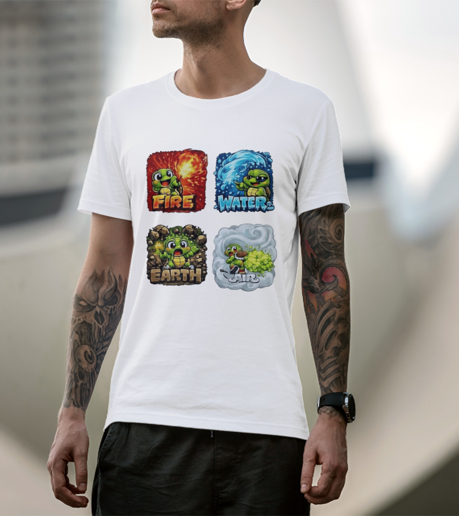 Fire Water Earth Air Turtle Cartoon Baby Elements Quadrant T-Shirt